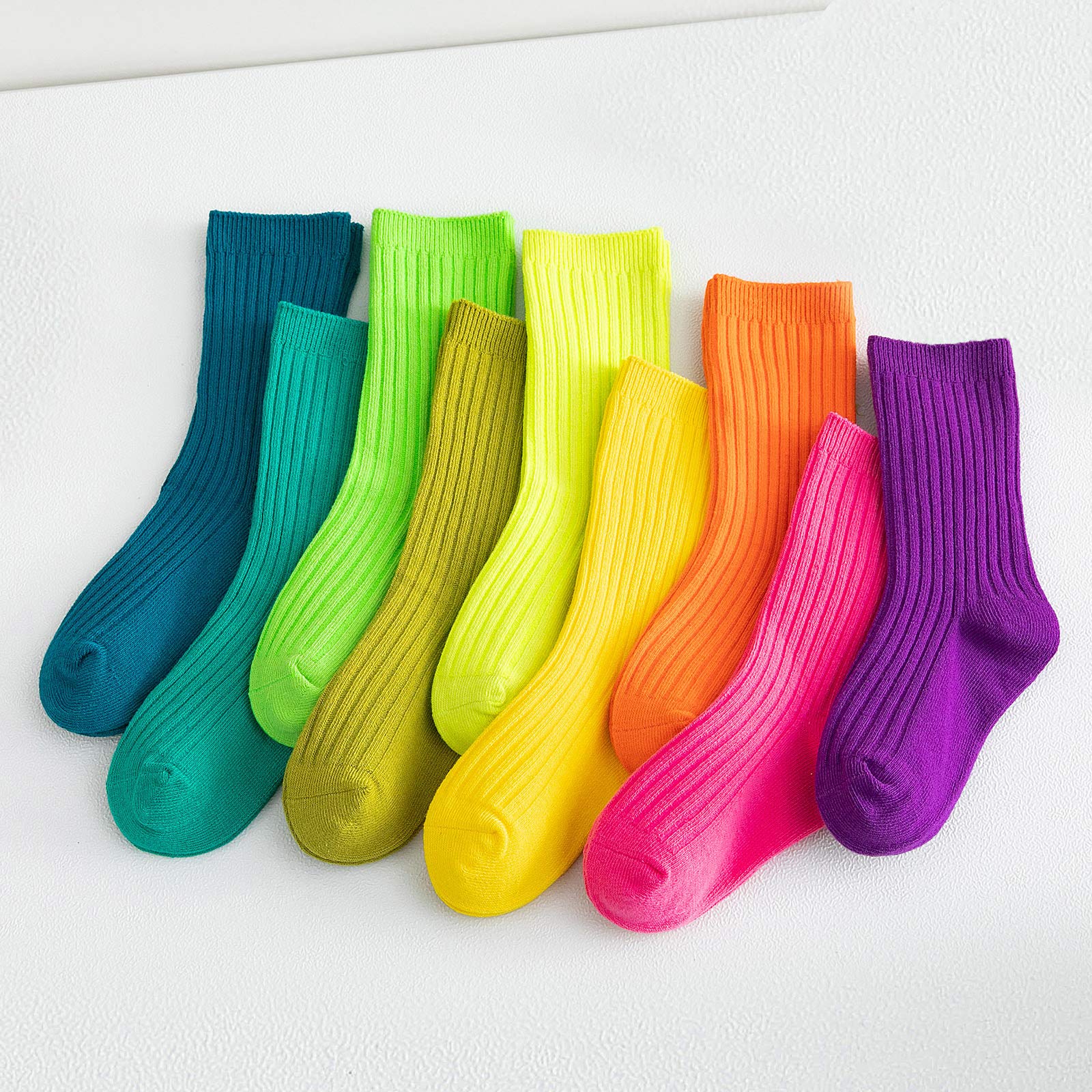 MINI PANDA Little Girl's Socks, Girls Socks Cute,girls Crew Socks 9 Pairs Pack (9 colors-2, 5-8 Years)