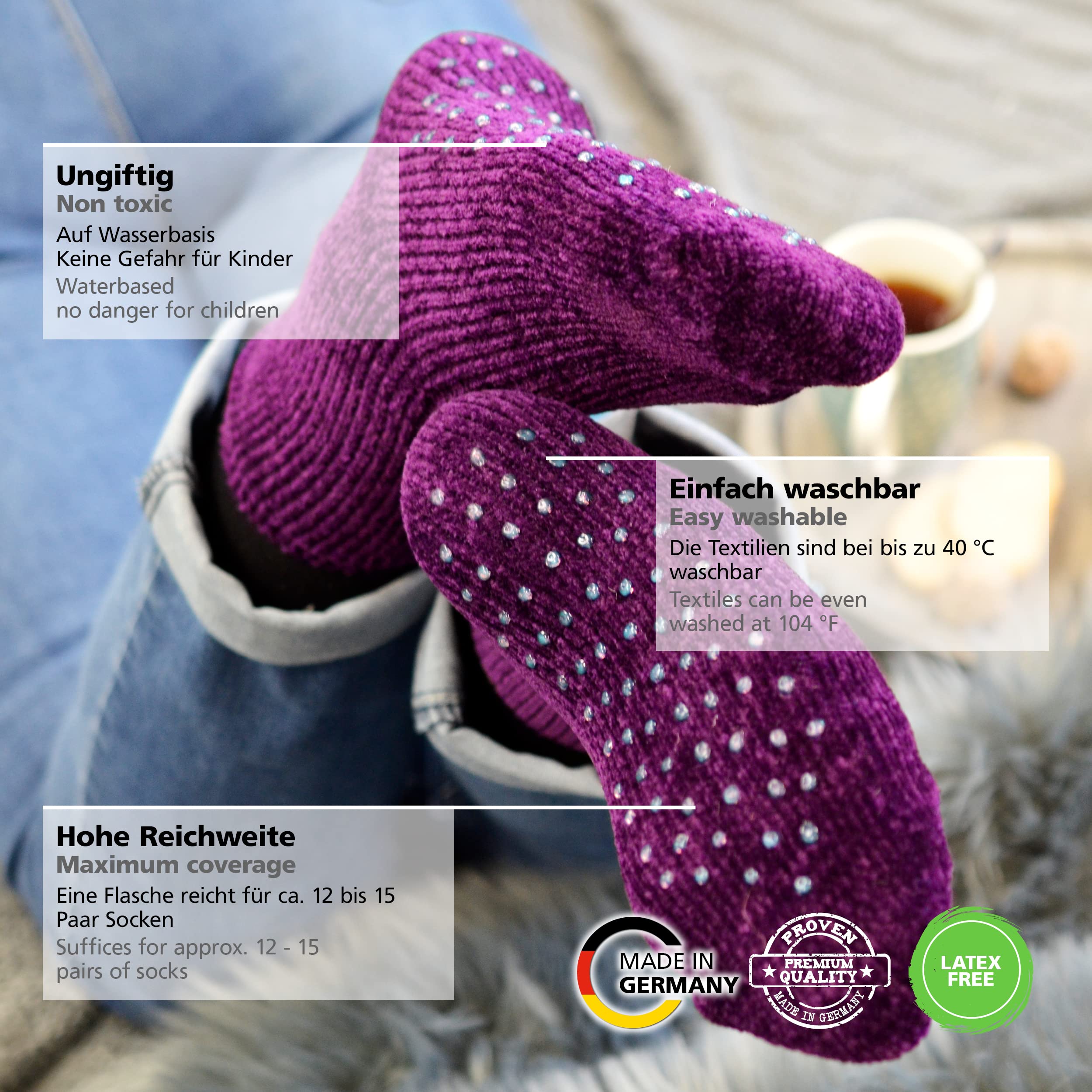 Viva Decor Sock Stop Non Slip Transparent Liquid 2,77 fl oz,ABS Anti Skid Fabric - Liquid Anti-Slip for Socks - Made in Germany
