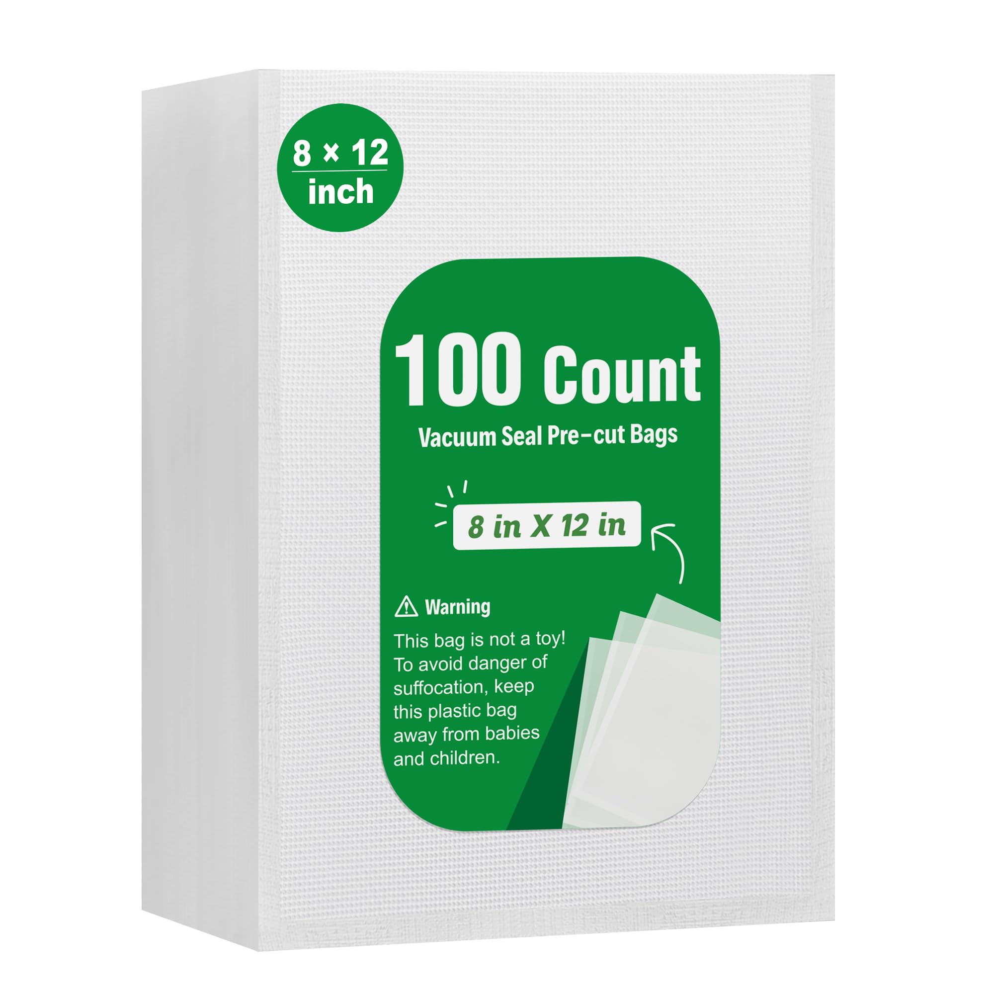 Syntus Vacuum Sealer Bags, 100 Quart 8" x 12" Commercial Grade PreCut Bag, Food Vac Bags for Storage, Meal Prep or Sous Vide