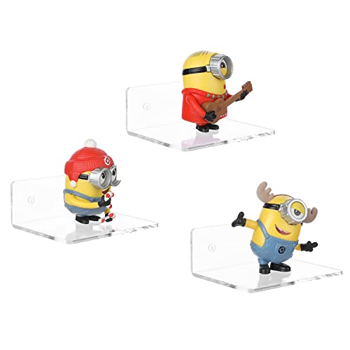 MyGift Wall Mounted Premium Clear Acrylic Floating Shelf, 4.5-Inch Collectibles and Figurine Display Rack, Set of 3
