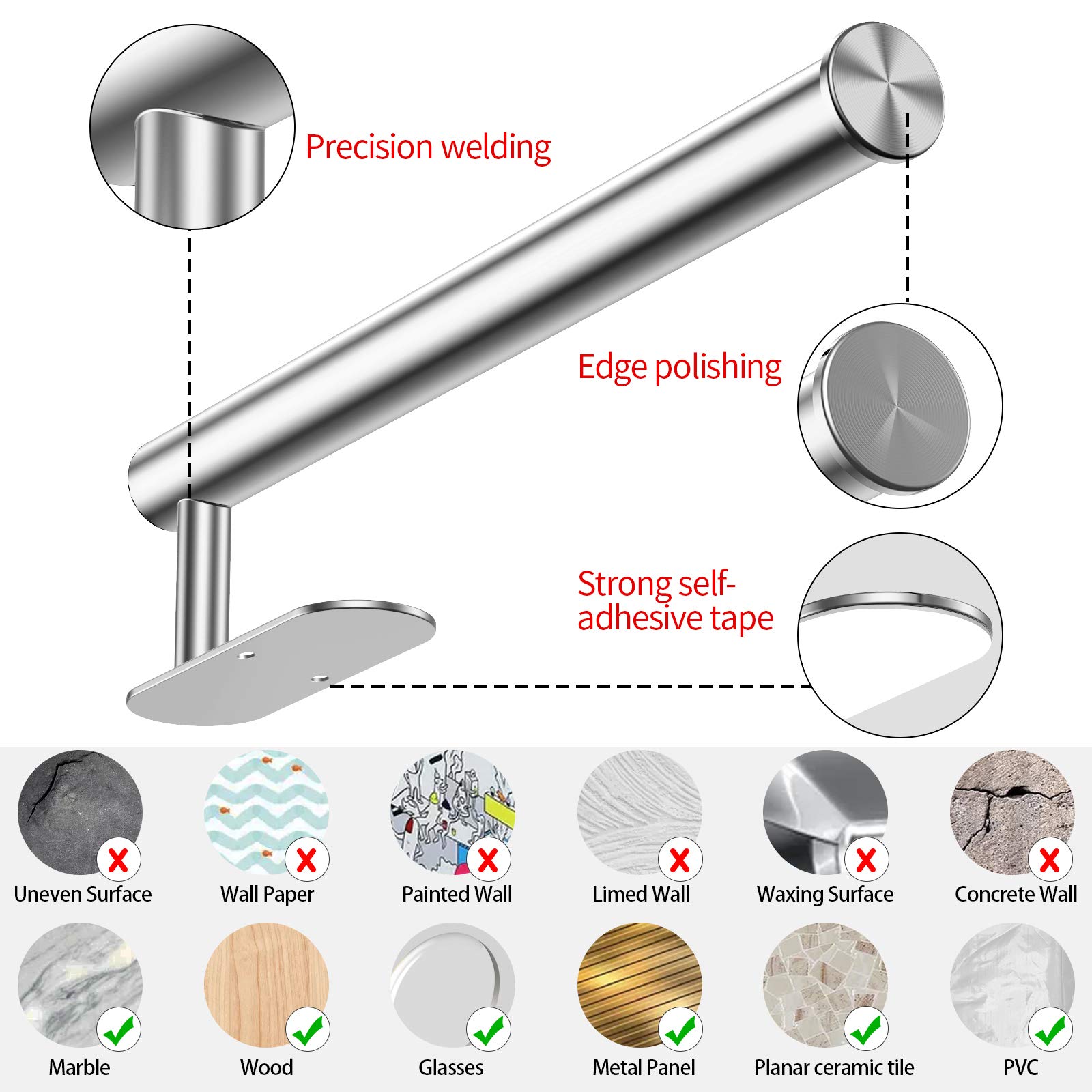Adhesive Paper Towel Holder, No Drilling Paper Tower Rack, Stainless Steel Rust-Proof and Durable, Suitable for Kitchen, Bathroom, 11.8 inch, Gold