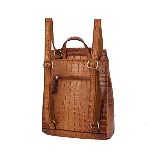 Fashion Convertible backpack Vegan Leather Travel Handbag Daily Shoulder Bag Multi Styles Colors (Red_Croco)