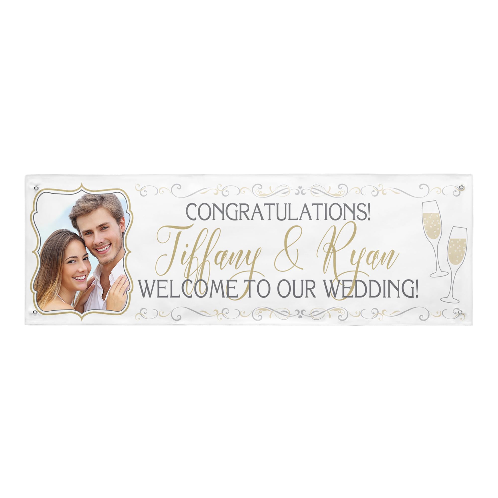 Let's Make Memories Personalized Celebration Photo Banner - White - 6ft Special Event Banner - For Any Occasion - Customize With Message and Photo