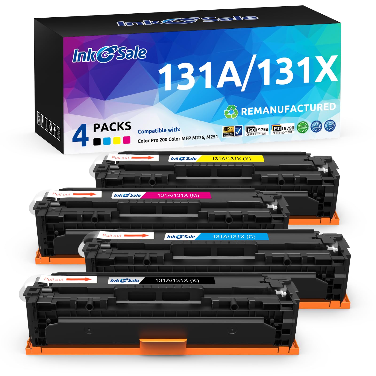INK E-SALE Remanufactured Toner Cartridge Replacement for HP 131A 131X CF210A CF210X CF211A CF212A CF213A Toner High Yield Set for HP LaserJet Pro 200 M251n M251nw M251 MFP M276nw M276n Color Printer