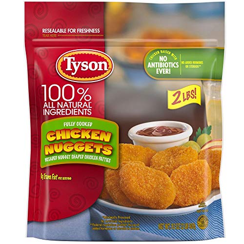 Tyson Fully Cooked Breaded Nugget Shaped Chicken Patty, 2 Pound -- 12 per case.