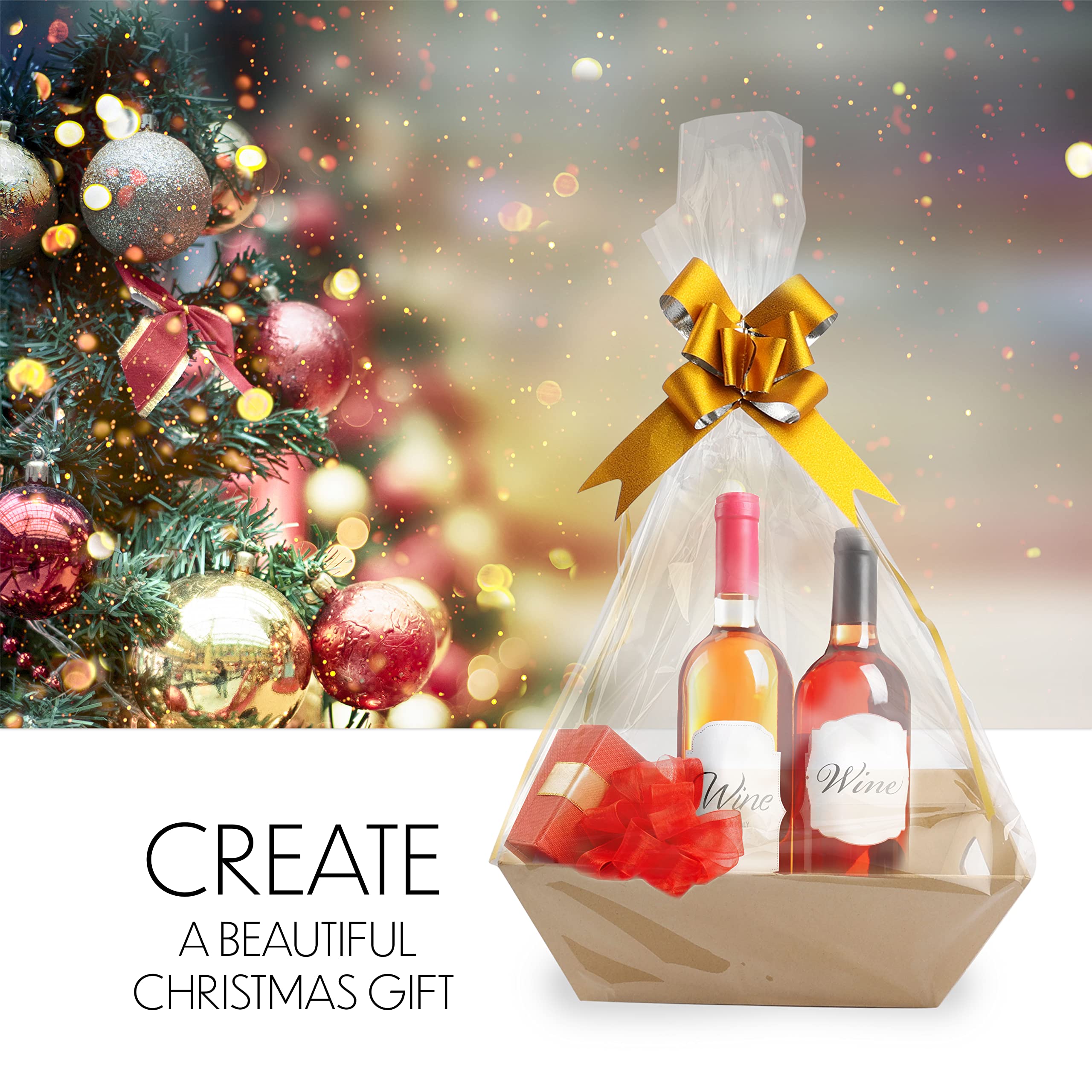 [10 Pk] Baskets for Gifts Empty| 8x10” Kraft Gift Basket Kit with Basket Empty, Basket Bags, Gold Pull Bows| Wine Basket Gift Set| Christmas, Easter, Occasions| Gift to Impress-Upper Midland Products