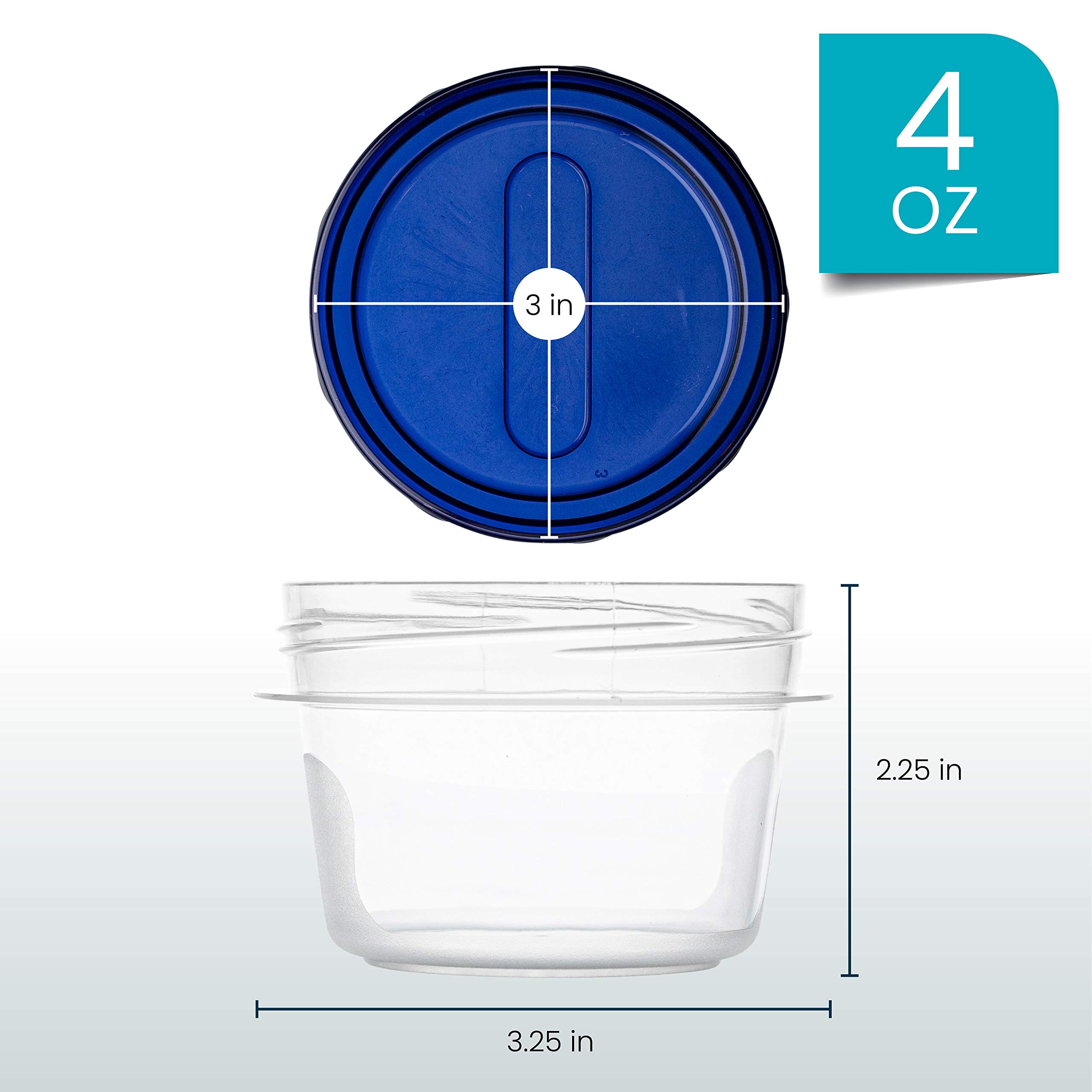 PLASTICPRO Twist Top Deli Containers Clear bottom With blue Top Twist on Lids Reusable, Stackable, Food Storage Freezer Container (6, 4 OUNCE)