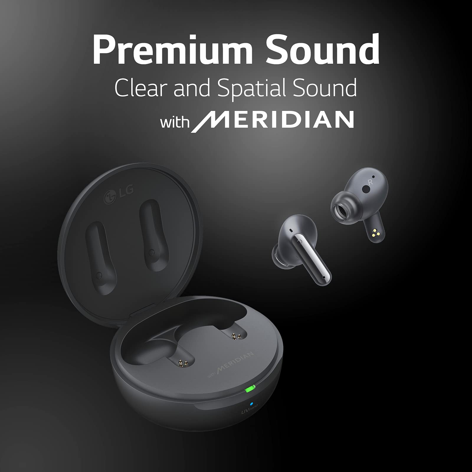 LG TONE Free FP8 - Enhanced Active Noise Cancelling True Wireless Bluetooth Earbuds with Meridian Sound, UVnano Kills 99.9% of Bacteria on Speaker Mesh*, Wireless Charging Case, 3 Mics