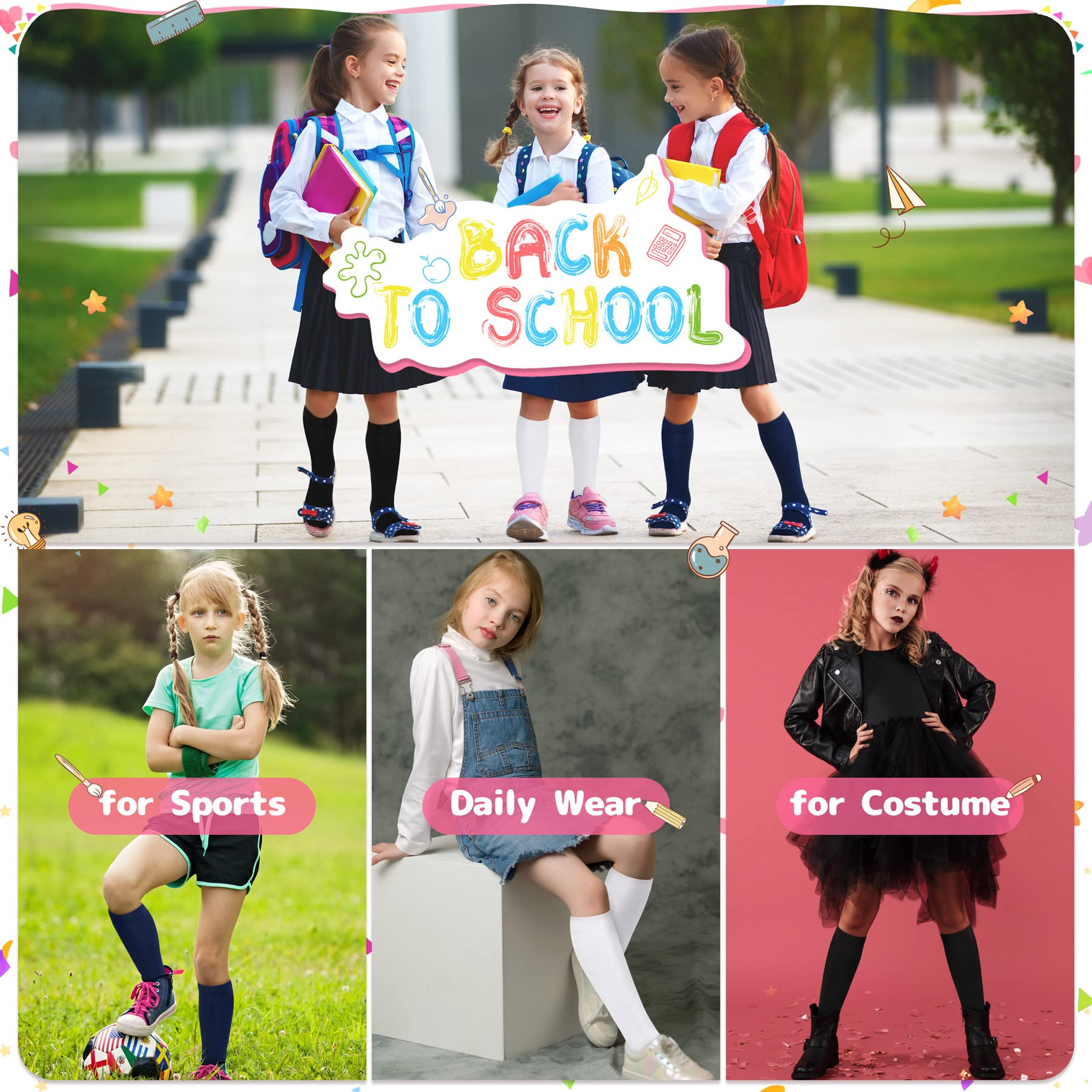 Kids' Long Knee High Socks - School Socks for Boys & Girls, Ages 6-8