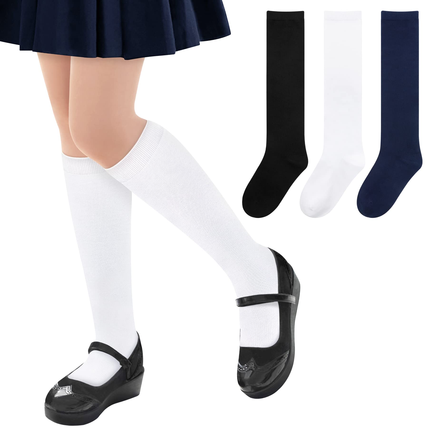 Kids' Long Knee High Socks - School Socks for Boys & Girls, Ages 6-8