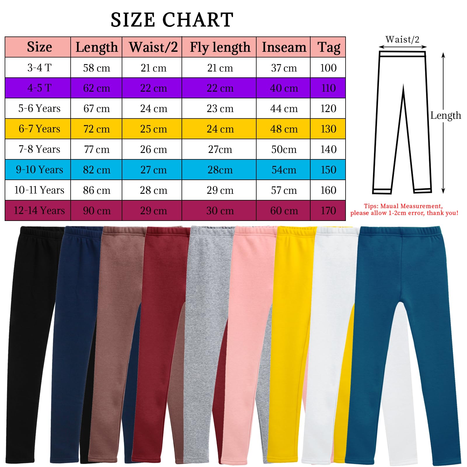 BOOPH Girls Winter Leggings Fleece Lined Kids Basic Pants for 7-8 Years Dark Gray