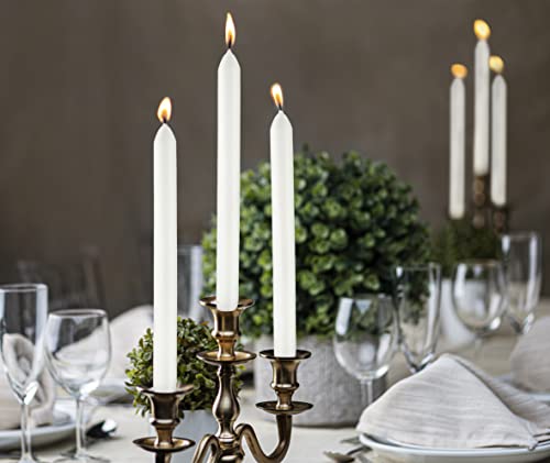 BOLSIUS 10 Count Household White Dinner Candles - 9 Inches - Premium European Quality - Approx. 8 Hours Burn Time - Unscented Dripless and Smokeless, Restaurant, Wedding, Spa, and Party Candlesticks
