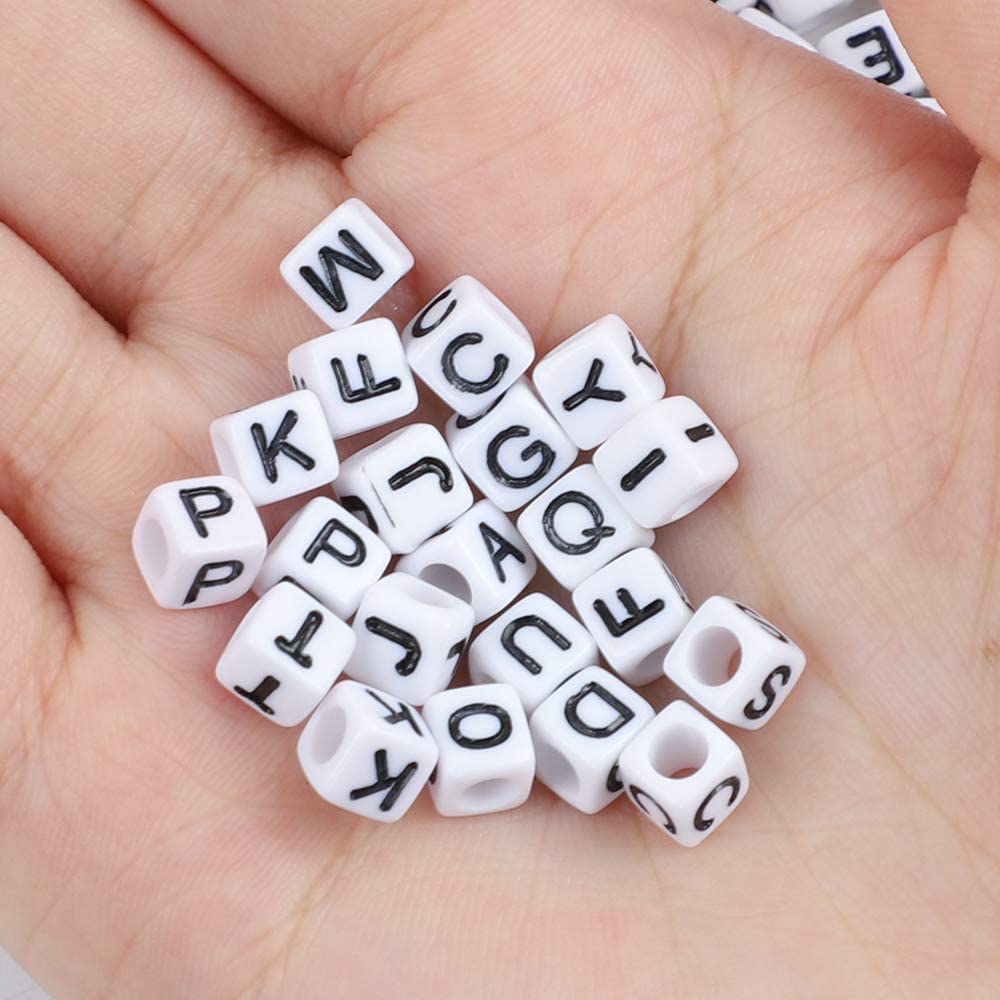 Quefe 1440pcs Acrylic Letter Beads White Cube Alphabet Beads Sorted Alphabet Beads for Jewelry Making, Bracelets, Necklaces, Key Chains (6 x 6mm)