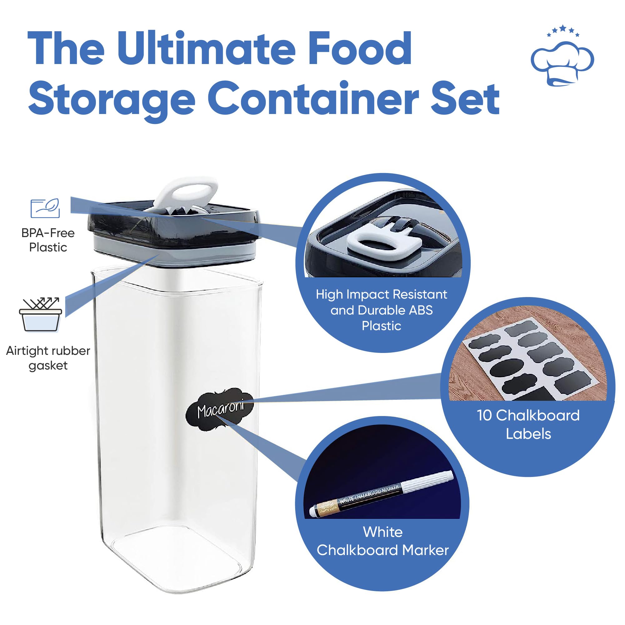 Airtight Extra Large Food Storage Containers - Set of 4, All Same Size - Kitchen & Pantry Organization - Cereal, Spaghetti, Noodles, Pasta, Flour and Sugar Containers - Plastic Canisters with Lids
