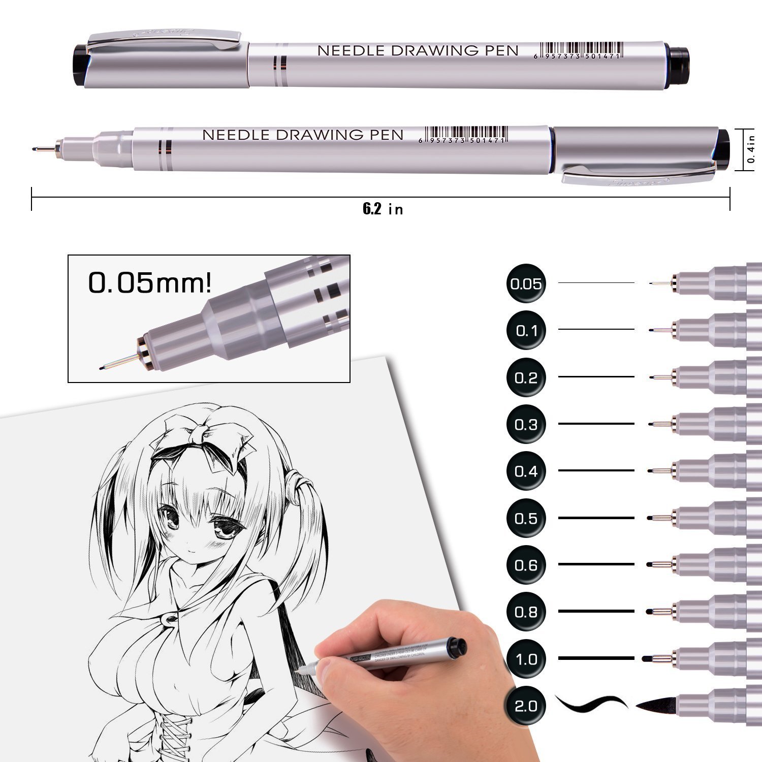 PANDAFLY Precision Micro-Line Pens, 10 Size Black Micro-Pen Fineliner Ink Pens, Waterproof Archival Ink Multiliner Pens for Artist Illustration, Calligraphy, Sketching, Technical Drawing