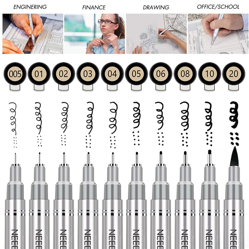 PANDAFLY Precision Micro-Line Pens, 10 Size Black Micro-Pen Fineliner Ink Pens, Waterproof Archival Ink Multiliner Pens for Artist Illustration, Calligraphy, Sketching, Technical Drawing