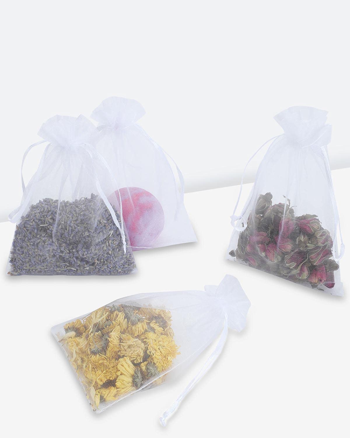 Kslong 100PCS Sheer Organza Bags Drawstring 4x6, Small Jewelry Mesh Bags Drawstring, Mesh Party Wedding Favor Bags for Small Business,Gift,Candy,Bracelet Packaging,Empty Sachet Bags (White)