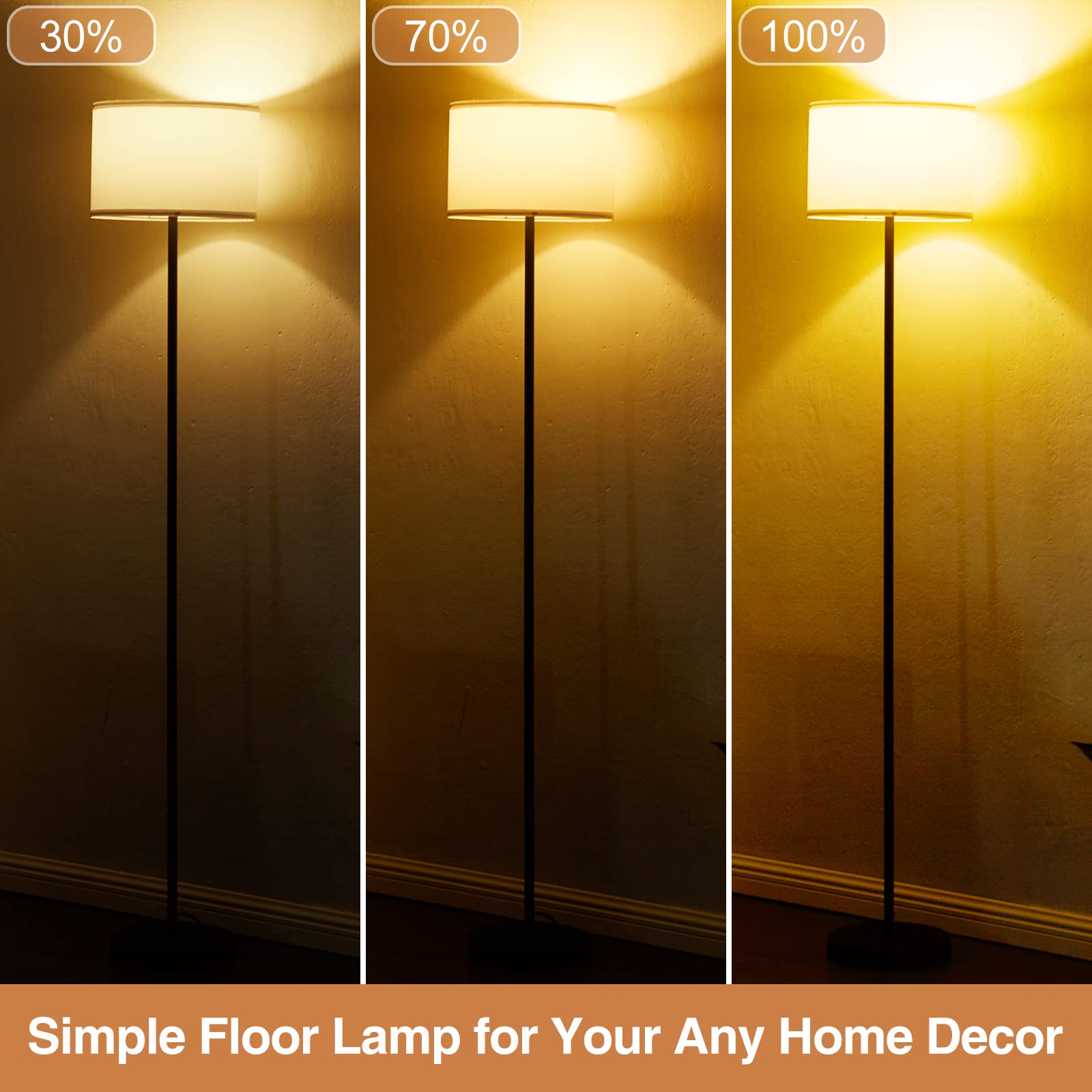 YUNHONG Simple Design LED Floor Lamp,Modern Standing Lamp with White Shade,Pole Lamp with Foot Switch,64.7'' Tall Lamp for Living Room Bedroom Office,Home Decor Lamps(LED Bulb Included)