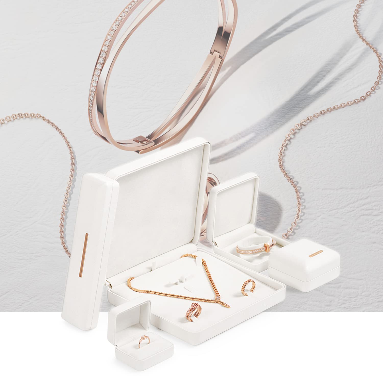 Woodten White PU Leather Bracelet Gift Box Jewelry Bracelet Bangle Packaging Case Box