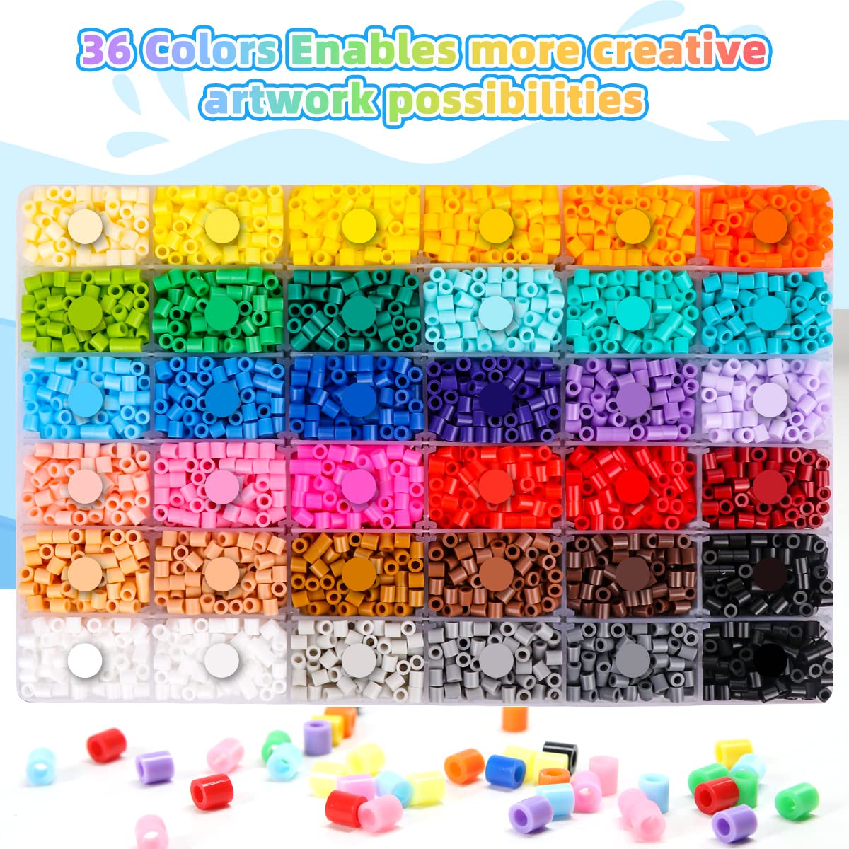 Meland Fuse Beads Kit - 11,000 pcs 36 Colors Fuse Beads Craft Set for Kids- 5MM Fuse Beads Set Including 5 Pegboards, Ironing Paper & Chain Accessories Iron Beads Christmas Birthday Gift