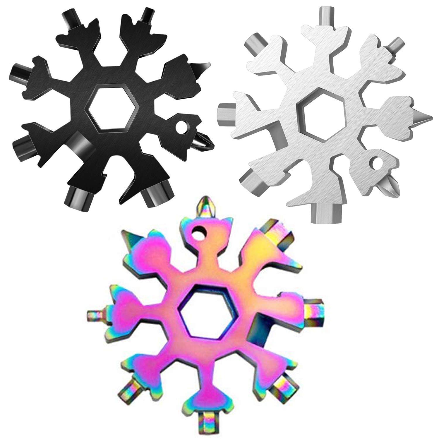 Snowflake Multitool, 3 Pack 18-in-1 Snowflake Stainless Steel Multi Tool, Compact Flat Phillips Screwdriver Wrench/Bottle Opener Kit, Gifts for Men, Cool Gadgets for Men, Mini Durable and Portable