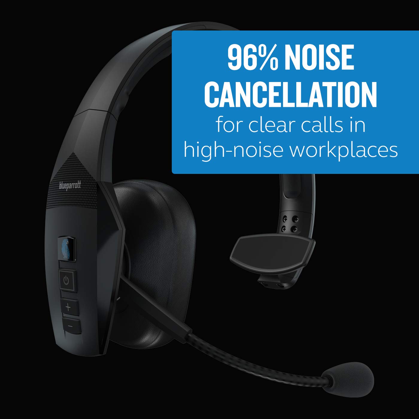 BlueParrott B550-XT Voice-Controlled Bluetooth Headset β Industry Leading Sound with Long Wireless Range, Extreme Comfort and Up to 24 Hours of Talk Time, Black
