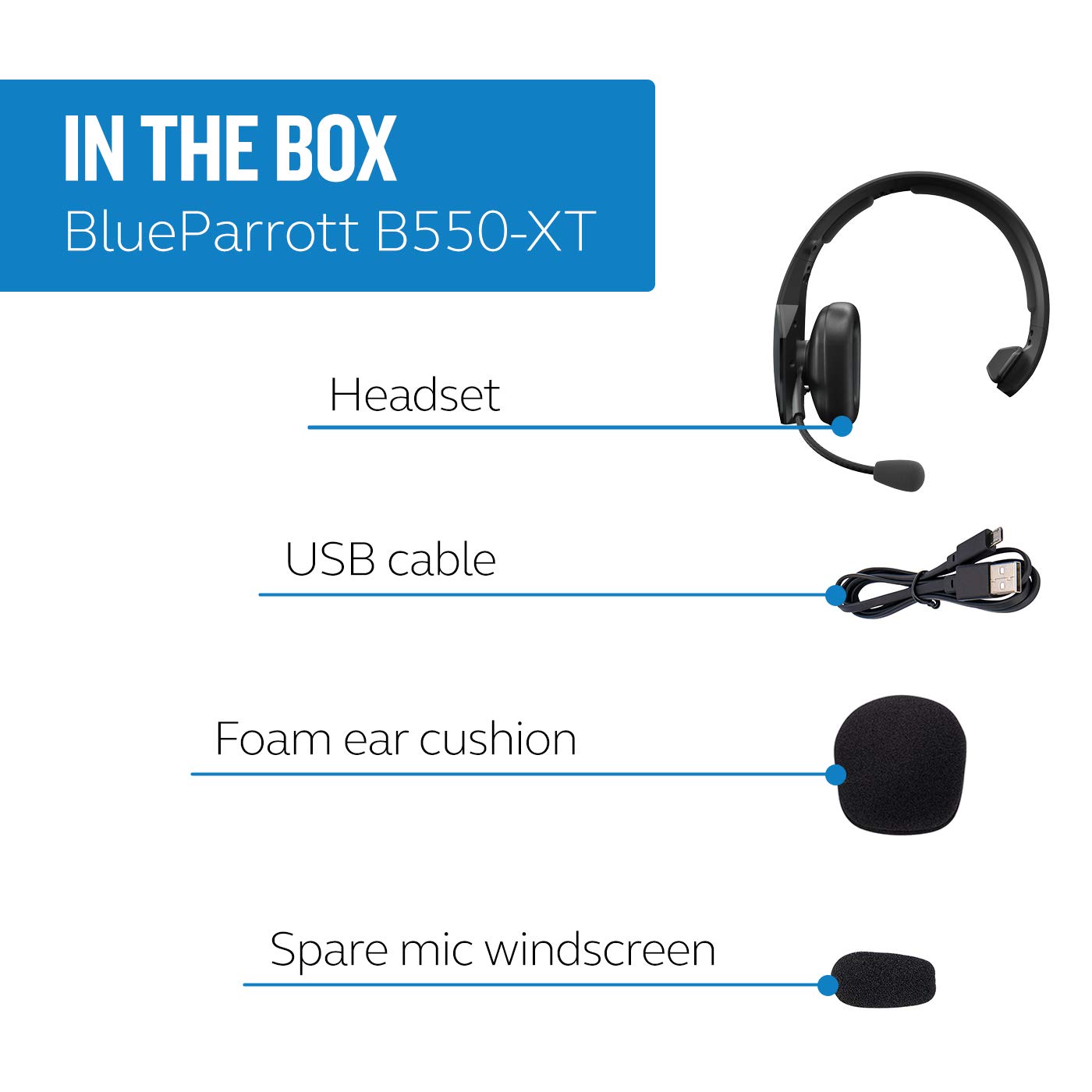 BlueParrott B550-XT Voice-Controlled Bluetooth Headset β Industry Leading Sound with Long Wireless Range, Extreme Comfort and Up to 24 Hours of Talk Time, Black