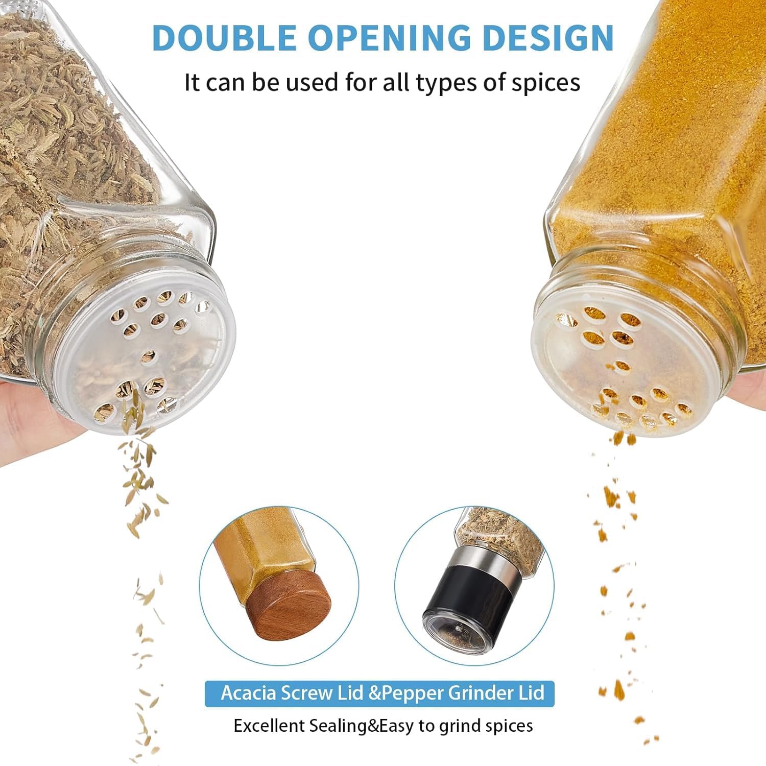 Yangbaga 24Pcs Glass Spice Jars with Labels,4oz Empty Square Spice Bottles with acacia wood lid & Shaker Lids and Silicone Collapsible Funnel Included
