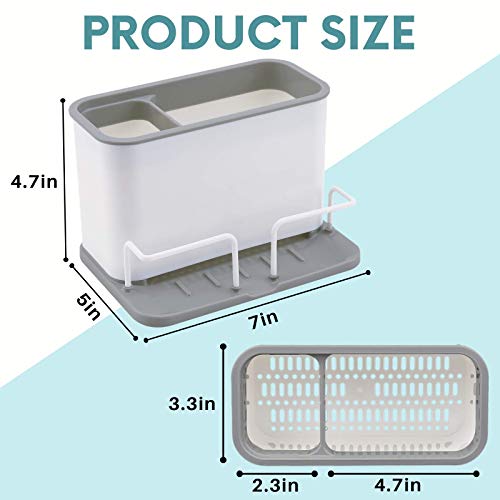 KeFanta Sink Counter Caddy, Plastic Dish Sponge Holder, Kitchen Brush and Scrubber Organizer with Drain Tray