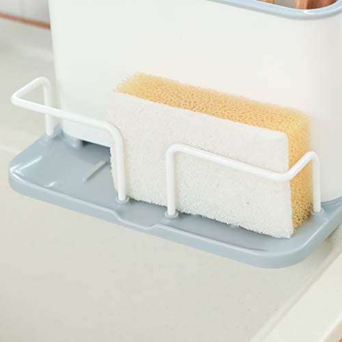 KeFanta Sink Counter Caddy, Plastic Dish Sponge Holder, Kitchen Brush and Scrubber Organizer with Drain Tray