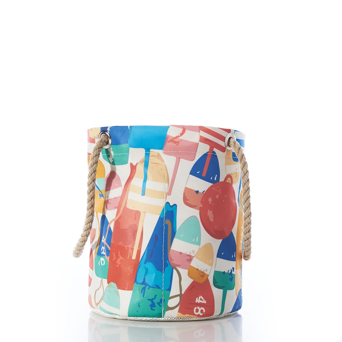 Sea Bags Recycled Sail Cloth Downeast Buoys Beachcomber Bucket Seashell Bag, Sail Cloth Organizer Bucket Inside Pockets and Mesh Bottom