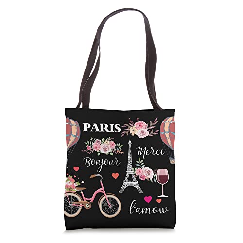 Paris Bonjour Merci Eiffel Tower French Love Sign Tote Bag