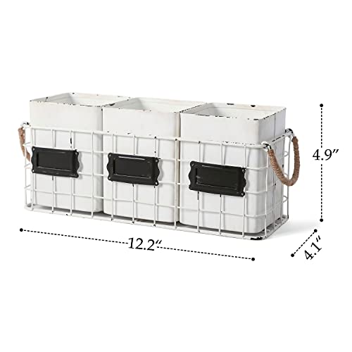 NIKKY HOME Farmhouse 3 Compartment Flatware Cutlery Caddy Countertop Silverware Holder for Spoons, Knives, Forks - White