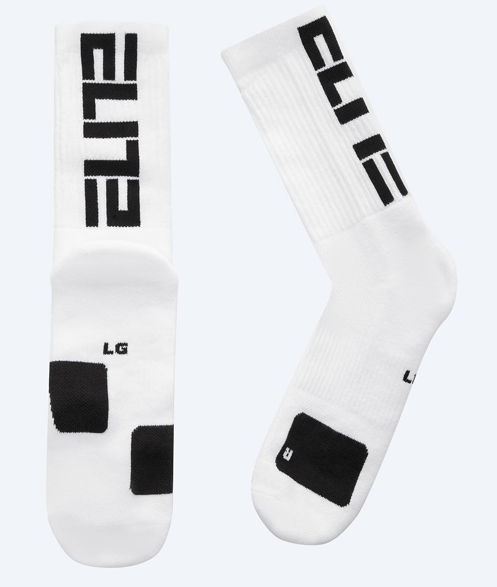 Podinor Elite Basketball Crew Socks for Men and Women, Cushion Performance Athletic Basketball Socks (White - Elite Crew Socks (3 Pairs))