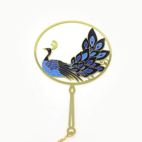 yueton Peacock Metal Bookmarks 24K Gold Plated Brass Page Marker with Metal Pendant