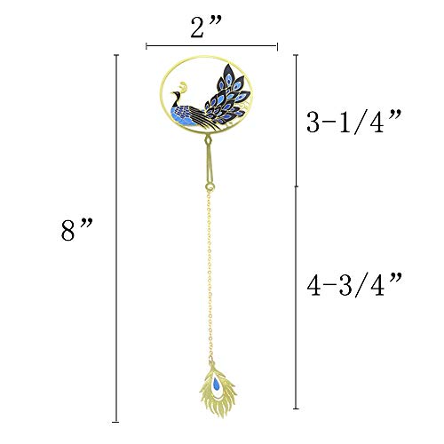 yueton Peacock Metal Bookmarks 24K Gold Plated Brass Page Marker with Metal Pendant