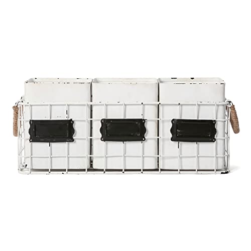 NIKKY HOME Farmhouse 3 Compartment Flatware Cutlery Caddy Countertop Silverware Holder for Spoons, Knives, Forks - White