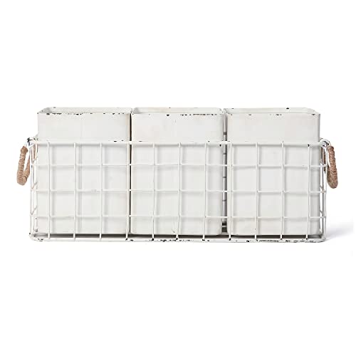 NIKKY HOME Farmhouse 3 Compartment Flatware Cutlery Caddy Countertop Silverware Holder for Spoons, Knives, Forks - White