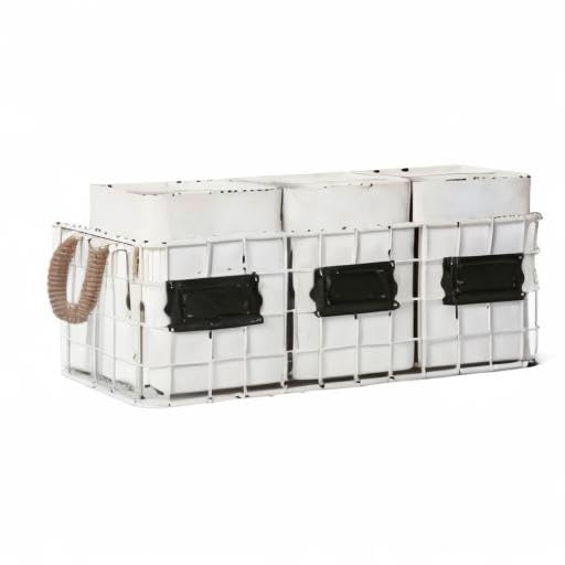 NIKKY HOME Farmhouse 3 Compartment Flatware Cutlery Caddy Countertop Silverware Holder for Spoons, Knives, Forks - White