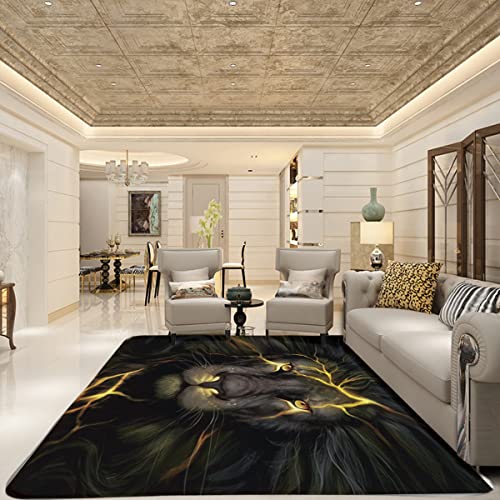 RUI&TONG Black and Gold Lion Animal Theme Interior Doormat Front Area Rug, Absorbent Non Slip Entry Rug, 39x60inches( 100x150cm)