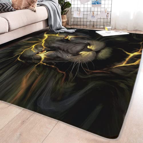 RUI&TONG Black and Gold Lion Animal Theme Interior Doormat Front Area Rug, Absorbent Non Slip Entry Rug, 39x60inches( 100x150cm)