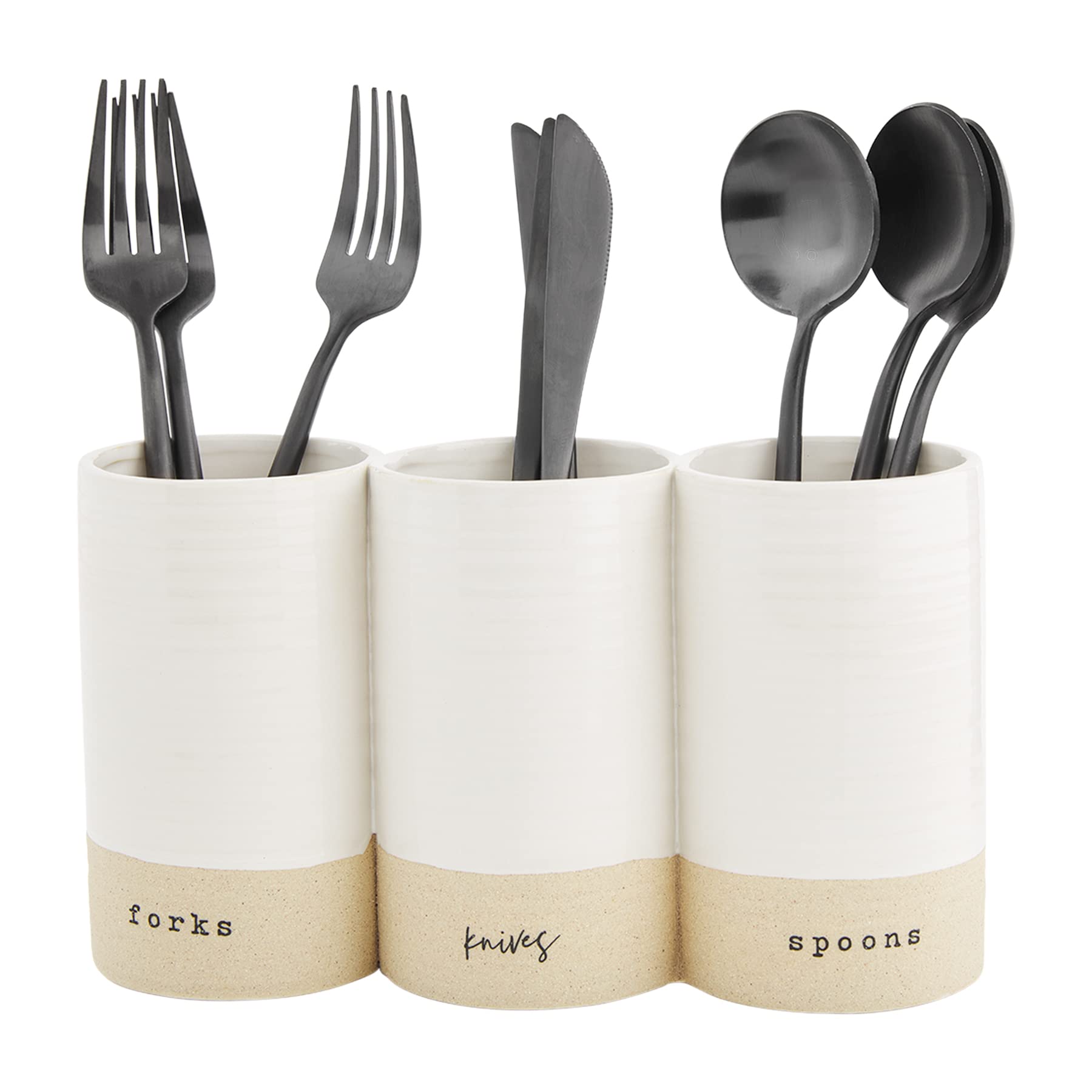 Mud Pie Stoneware Utensil Holder, Cream, 5" x 9"