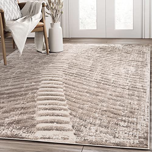 Abani Rugs Contemporary Sand Dunes Area Rug - Modern 6ā x 9ā Blue & Beige Premium No-Shed Under Table Area Rug