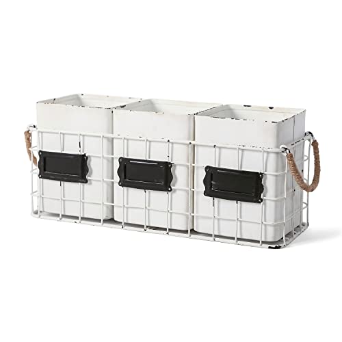 NIKKY HOME Farmhouse 3 Compartment Flatware Cutlery Caddy Countertop Silverware Holder for Spoons, Knives, Forks - White