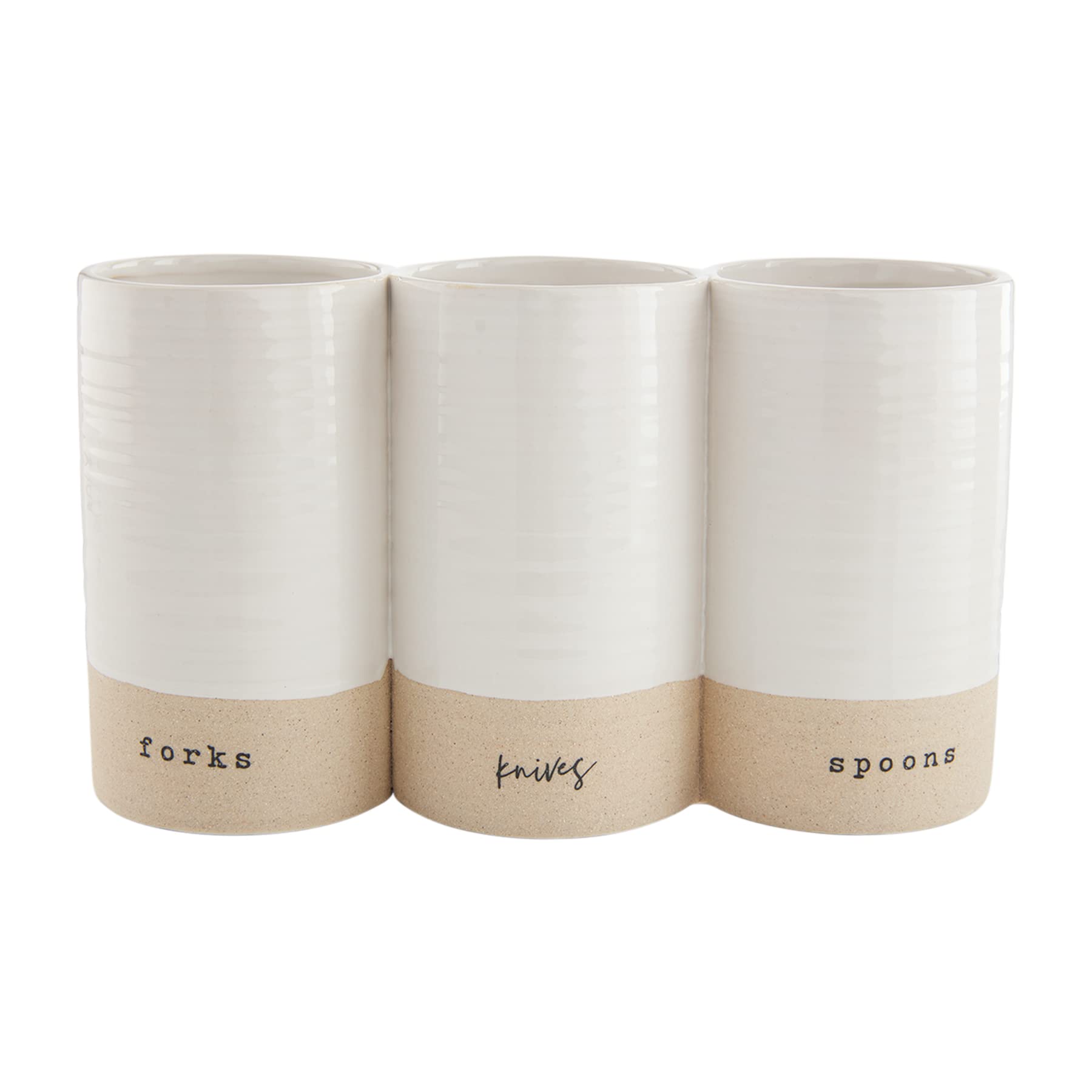 Mud Pie Stoneware Utensil Holder, Cream, 5" x 9"