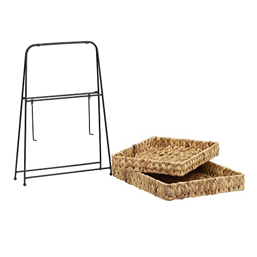 Household Essentials Water Hyacinth Geometric Tray Tower with 2 Baskets, Natural