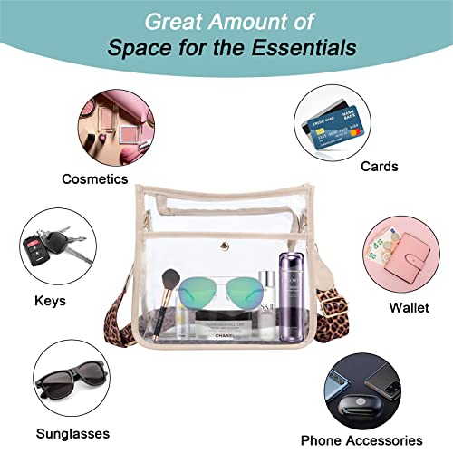 PVC Clear Purse bag Leopard Guitar Strap Clear Bag Stadium Approved Women's Clear Shoulder Crossbody Bag For concert……(Black)…