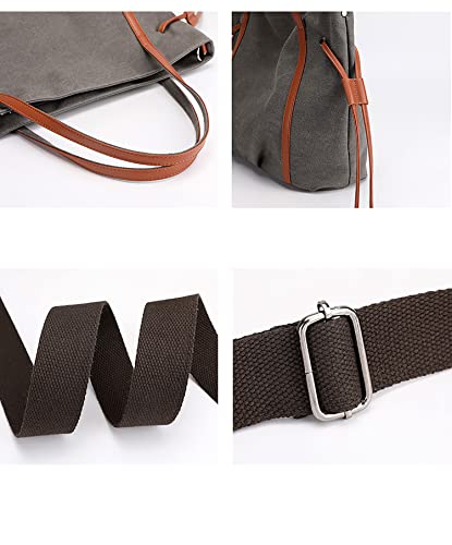 Canvas Shoulder Handbag Tote Bags for Women Top Handle Satchel Handbags Messenger Bag Purse with Adjustable Shoulder Strap (Khaki)