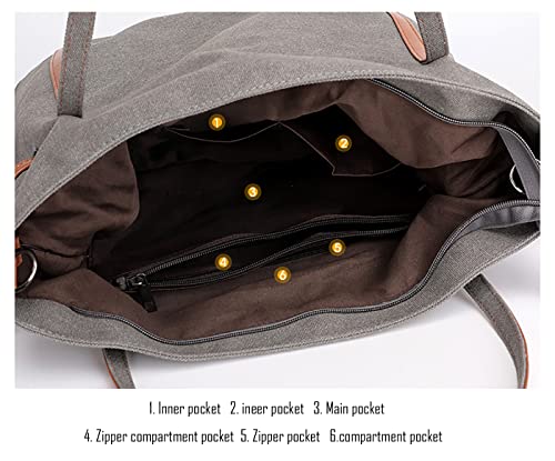 Canvas Shoulder Handbag Tote Bags for Women Top Handle Satchel Handbags Messenger Bag Purse with Adjustable Shoulder Strap (Khaki)