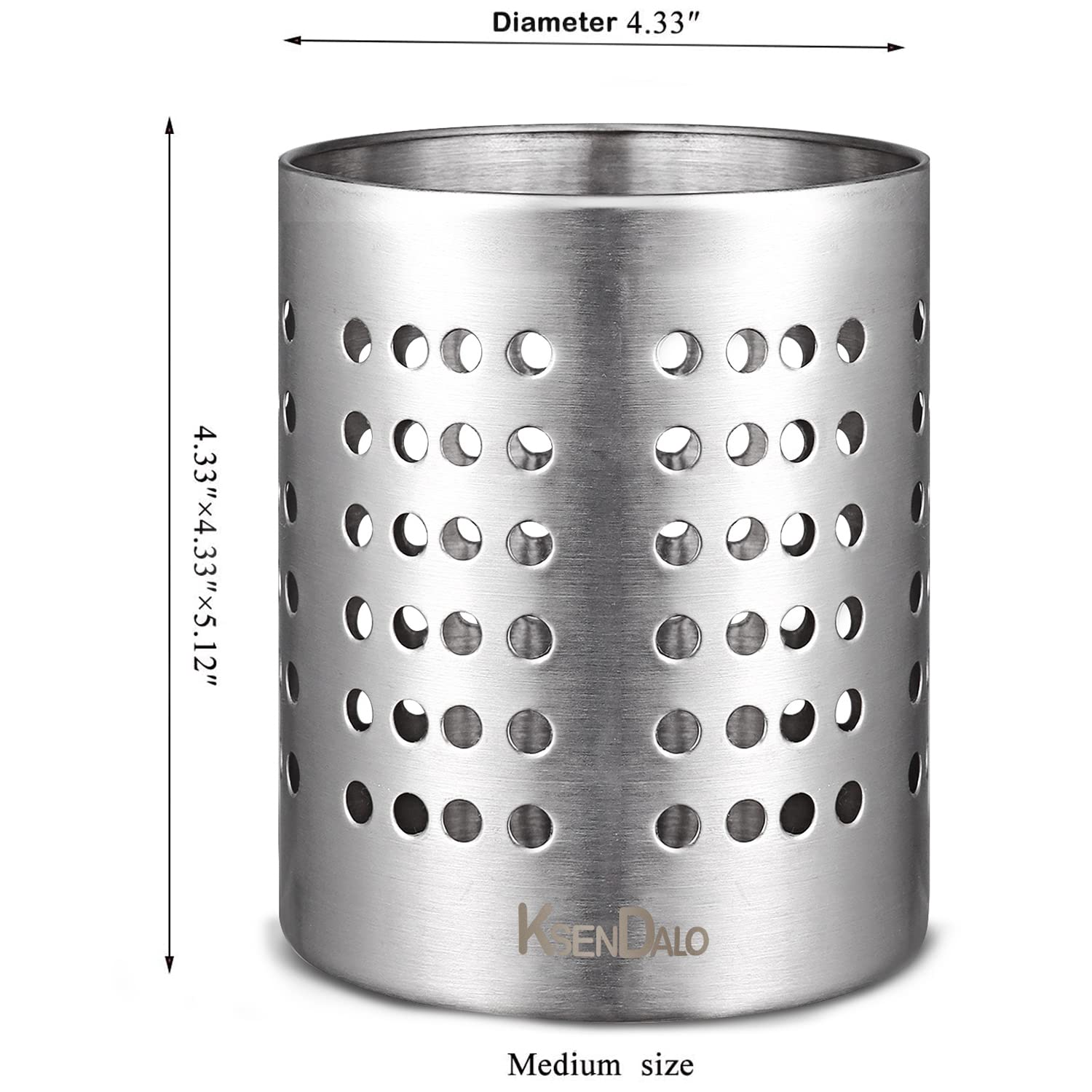 KSENDALO Kitchen Stainless Steel Utensil Holder, 18/10(304) Heavy Thick Utility Sturdy Silverware Drying Holder for Kitchen Home and Office, 7.3 Oz, Diameter 4.33"(M)